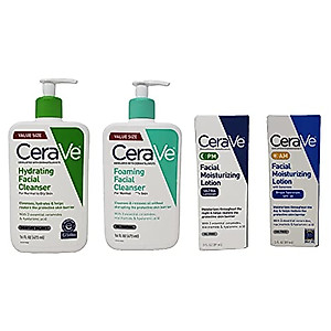 CeraVe Daily Skincare Facial Bundle - Hydrating Facial Cleanser (16 oz), Foaming Facial Cleanser (16 oz), AM Facial Moisturizing Lotion with Sunscreen (3 oz), and PM Facial Moisturizing Lotion (3 oz)