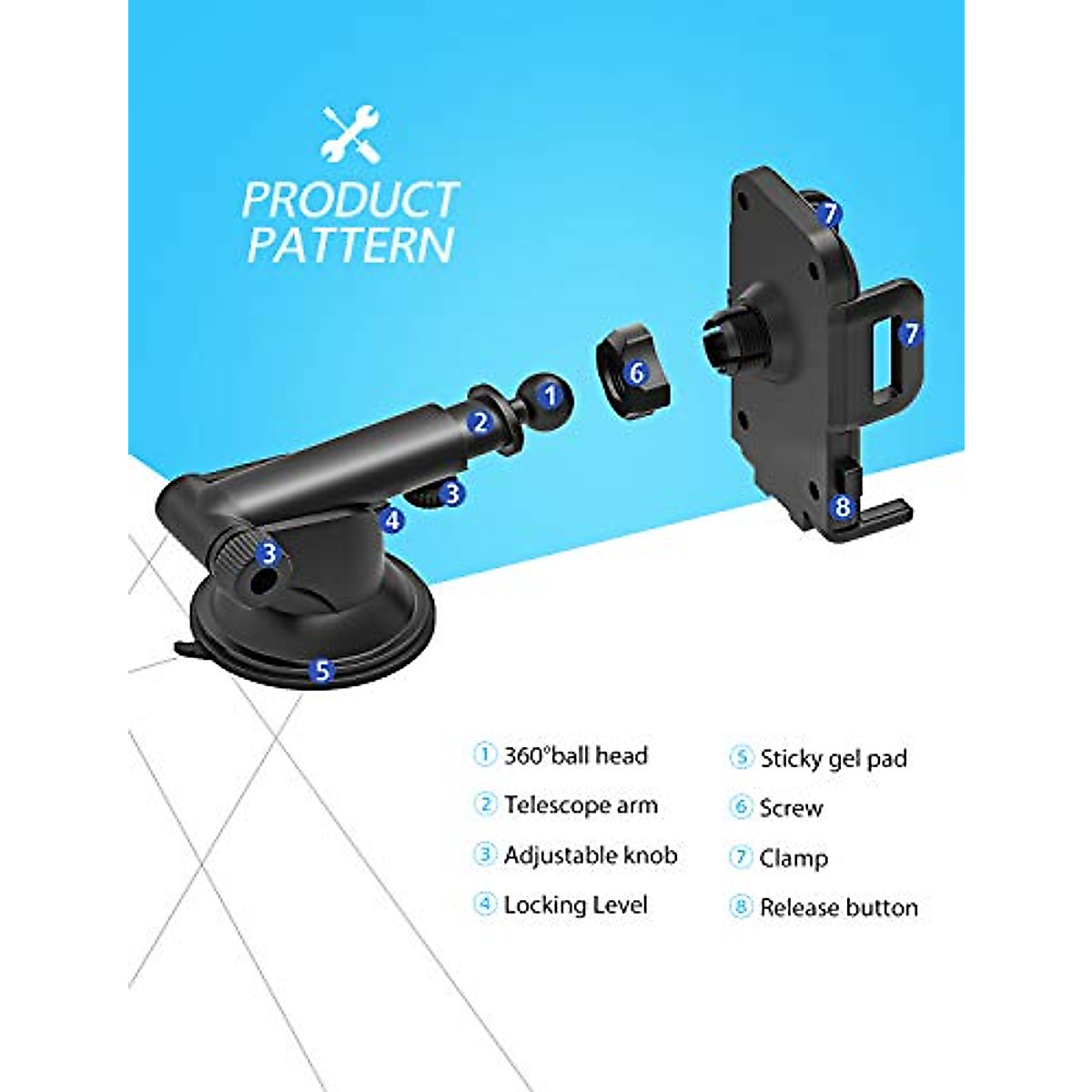 Gen-2 Dashboard Car Phone Holder, Windshield Car Phone Mount, with Strong Sticky Gel Pad for Iphone 11 Pro/ Max/ X/XS/XR/8Plus/8/7Plus/7/6Plus, Galaxy S10/9/8/7, Note9, Google, Moto, Black