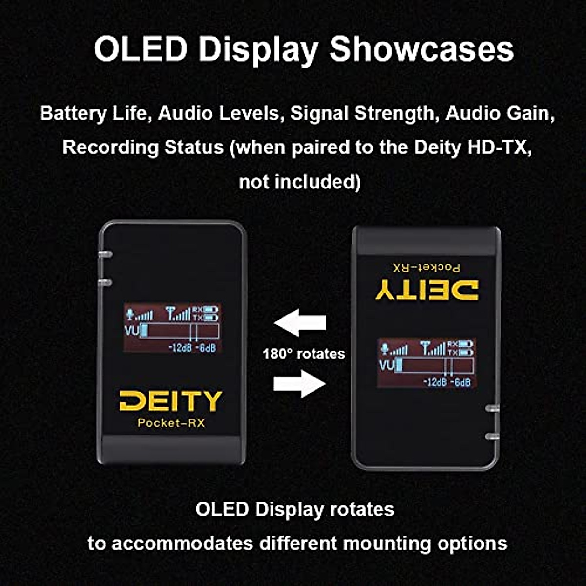 Deity Pocket Wireless Microphone System (Pocket TX + Pocket RX) OLED Display 3.5 mm Audio Input Compatible with DSLR Cameras, camcorders, Android Smartphones, Laptop, PC Black