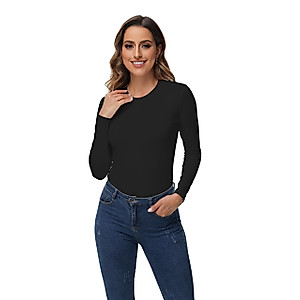 Womens Thermal Tops Long Sleeve Crew Neck Shirts Women's Ultra Warm Underwear for Cold Weather Black-L