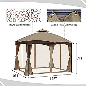 Ontheway Universal 10' x 12' Gazebo Replacement Mosquito Netting (Mosquito Net Only) (Light Brown)