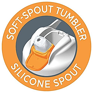 Chicco Soft Spout Tumbler with Silicone Straw and Spill-Proof Lid 12oz.| Built-In Carry Handle | Top-Rack Dishwasher Safe | Easy to Hold Travel Cup | Pink/Silver| 18+ months