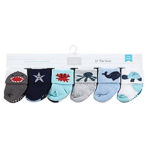 Hudson Baby baby girls Cotton Rich Newborn and Terry Socks, Sea Creatures 12-pack, 0-6 Months US