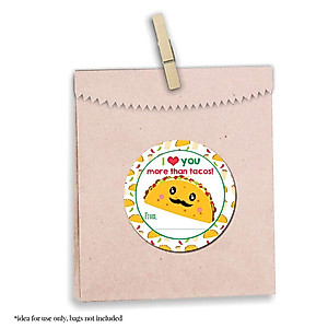 “I Like You More Than Tacos” Taco-Themed Valentine Party Favor Sticker Labels, 40 2" Party Circle Stickers by AmandaCreation, Great for Classroom Valentines, Envelope Seals, Gifts & Treats