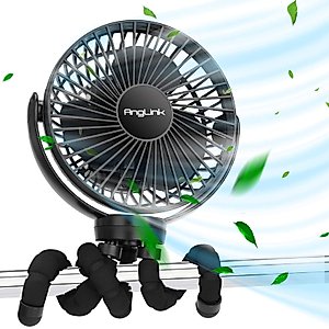 AngLink Baby Stroller Fan - 5000mAh Battery Operated USB Rechargeable Portable Fans with Flexible Tripod for Car Seat, Bed, Travel, Office, Bedroom, Bike, Kids | Black