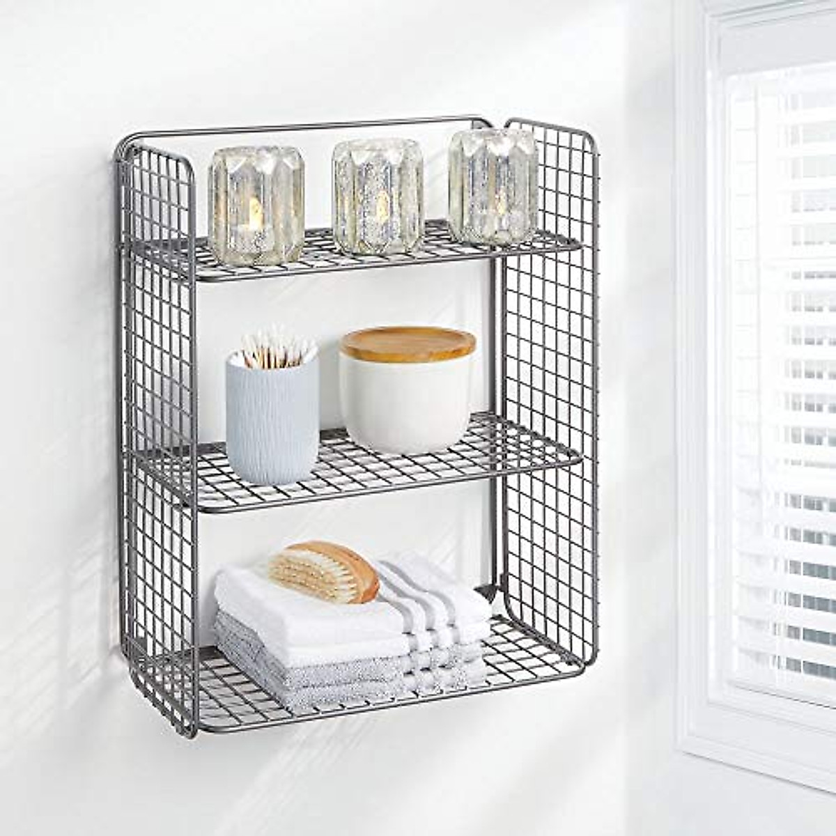mDesign Metal Wire 3-Tier Hanging Shelf for Bathroom Storage - Wall Mounted Decorative Shelves - Floating Metal Bathroom Shelf Basket - Bathroom Wall Shelving - Concerto Collection - Graphite Gray