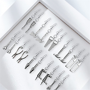 WUWEIJIAJIA 10 Pairs Funny Handmade Lightweight Cute Vintage Silver Tool Axe Wrench Dangle Drop Earrings Sets Funky Quirky Punk Spanner Earrings for Women (10 Piece Set)