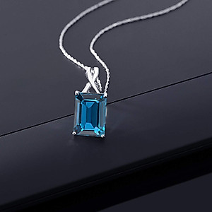Gem Stone King 10K White Gold 14X10MM Emerald Cut Gemstone Birthstone Pendant Necklace | Gold Necklace For Women | With 18 Inch 10K White Gold Chain