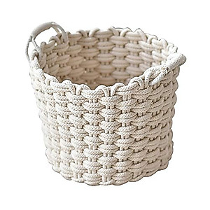 MDFQL Woven Storage Baskets, Cotton Rope Basket with Handle, Natural Woven Basket Cotton Rope Bin, for Nursery, Toys, Blankets, and Laundry,M
