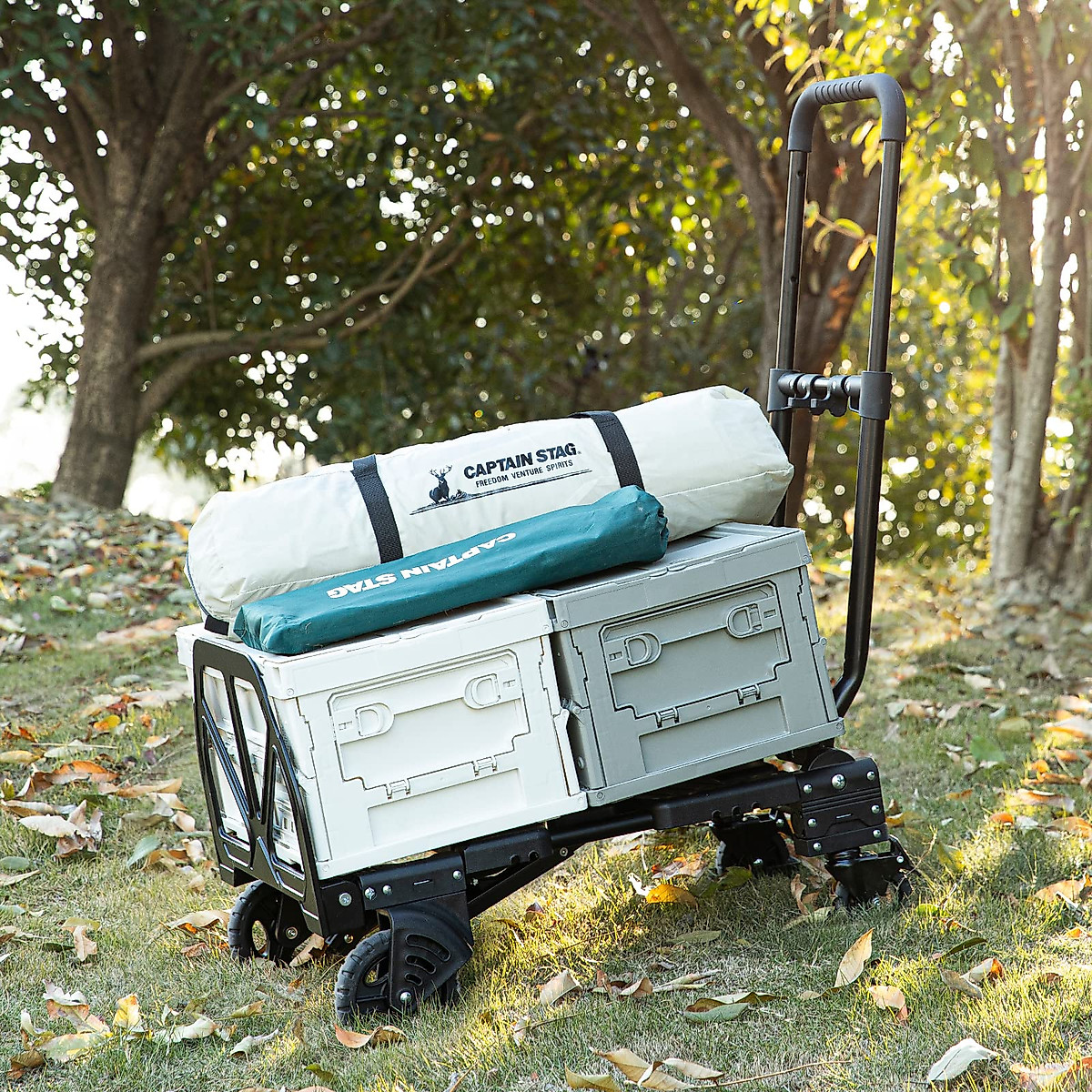 SHIMOYAMA Folding Hand Truck, 330lb Camping Storage Trolley with Brake, Adjustable Luggage Cart with Wheels, Portable Fold up Dolly for Travel, Picnic, Black