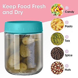 KITCHOP 6 Pack Overnight Oats Containers with Lids, Glass Jars with Lids, Mason Jars with Airtight Lids, Glass Storage Containers for Leftover, Breakfast and Lunch(14.5 oz)