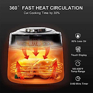 MAISON HUIS 8QT Latest Model Air Fryer with Detachable Propeller Shaft & Viewing Window, LED Digital Touch Screen Adjustable Temperature Control with 7 Presets Functions, 1700W