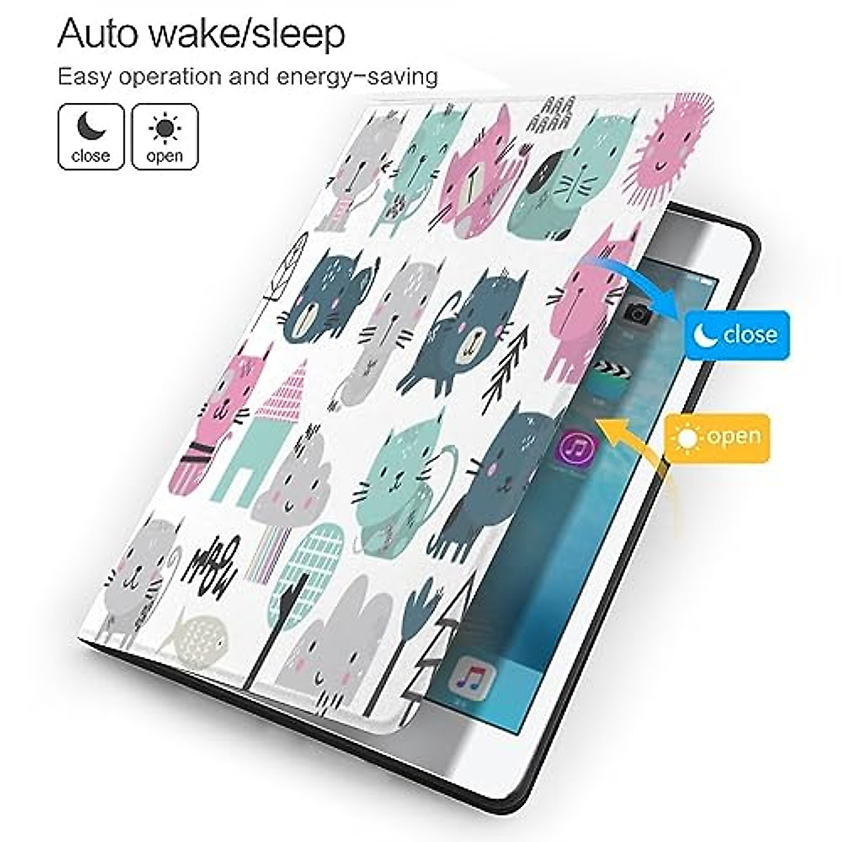 Funny Cute Cat Pink Tree Sun Case Fit for IPad Air 3 Pro 10.5 Inch Case with Auto Sleep/Wake Ultra Slim Lightweight Stand Leather Cases