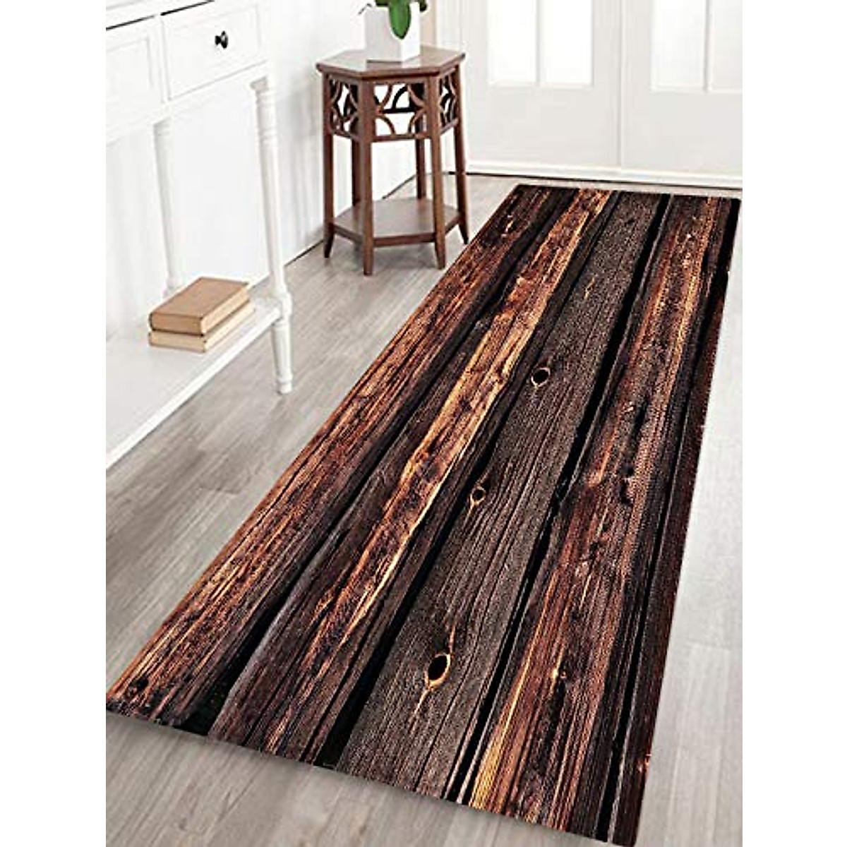 Dark Brown Old Wooden Board Print Memory Foam Bath Rugs and doormats Non Slip Absorbent Super Cozy Flannel Bathroom Rug Carpet 47x18 inches
