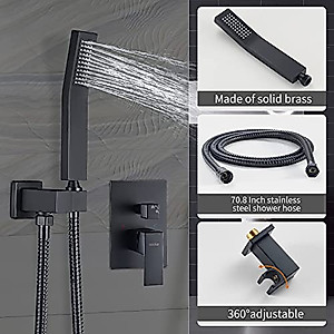 Cobbe Shower System, Shower Faucets Sets Complete, 12 Inches Matte Black Shower Fixtures with Handheld, Black Shower Faucet Set for Bathroom Rough-in Valve Body and Trim Included