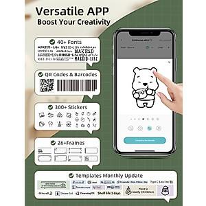 Makeid Label Printer HD(300dpi), Portable Bluetooth Handheld Label Maker Machine with Tape, Multiple Templates Compatible with iOS Android Easy to Use Rechargeable Labeler