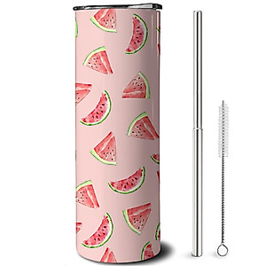 owbgsdh 20 oz Watermelon Skinny Tumblers with Lid and Straw, Watermelon Stainless Steel Vacuum Insulated Travel Coffee Mug Cup Water Bottle, Watermelon Decor Stuff Accessories, Gifts for Women Girls