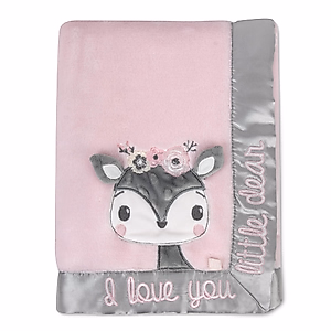 Fisher-Price Baby Blanket Woodland Wonders Collection Pink Fleece Baby Blanket Throw with Satin Trim for Baby Girls