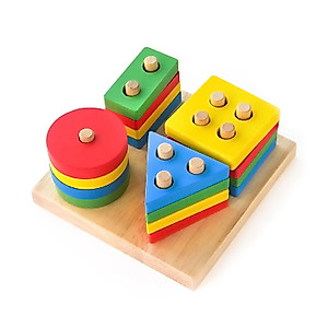 Montessori Puzzles for 1 2 3 Year Old Boys, Girls & Toddlers - Wooden Shape Sorter & Stacking Toys for Toddlers - Puzzles for 1 year old, 1 Year Old Puzzle, Shape Sorting Toys for Toddlers 1-3
