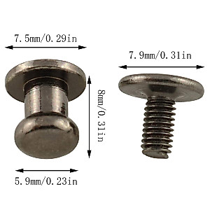 E-outstanding Monk Rivet 30PCS 6x8x8mm Black Round Phillips Head Button Stud Screws Chicago Screws Nail for DIY Leather Craft