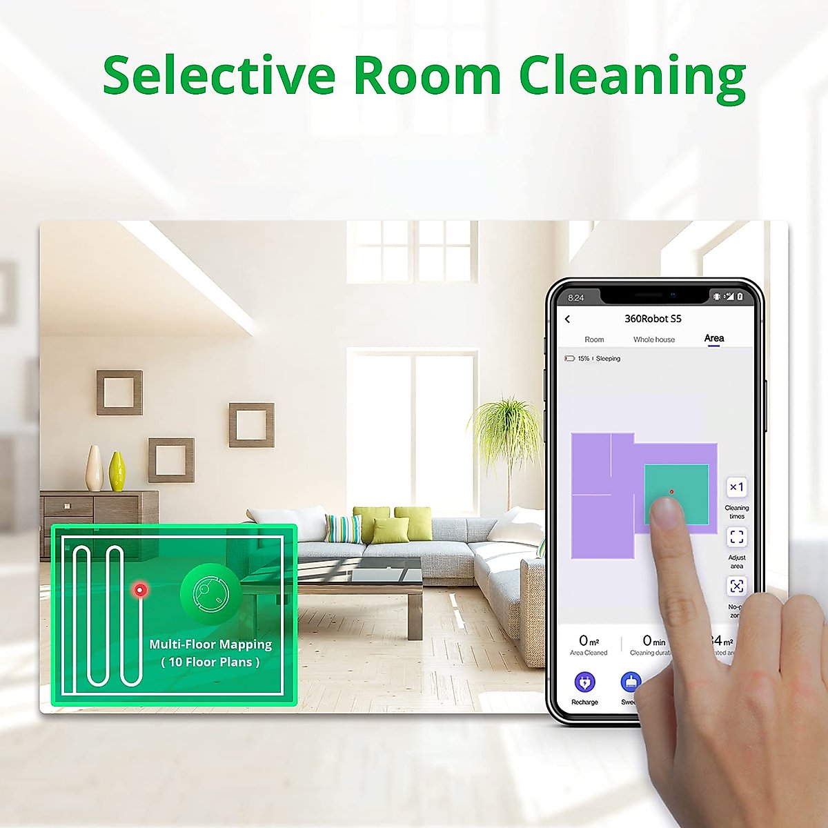 + 360 S5 LiDAR Robot Vacuum with Mapping Technology,2200Pa, Selective Room Cleaning, Schedule, Multi-Floor Mapping, No-Go Zones, Self Charge and Resume, Automatic Carpet Boost, Compatible with Alexa