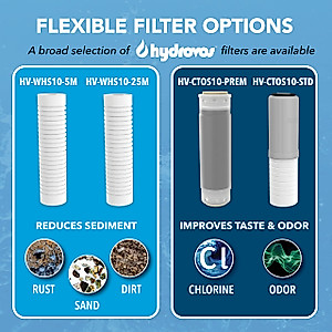 HYDROVOS 10-Inch Whole House Water Filter System, NSF Certified Reduces Sediment, Features 3/4” Stainless Steel Ports, Built-in Pressure Relief and Bypass Valve, One 5-Micron Water Filter Included