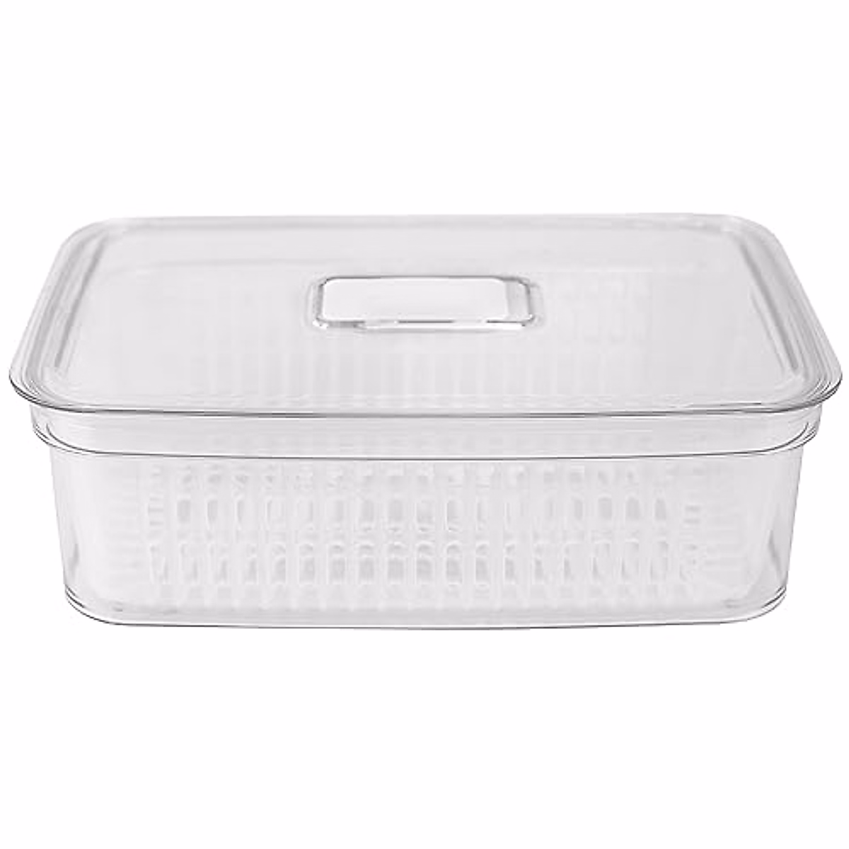 Home Basics Clear Fruit and Vegetable Fridge Storage Container Medium Produce Saver with Lid and Removable Colander | Adjustable Air Vent on Lid