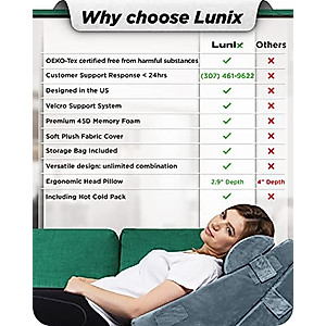 Lunix 3pcs Orthopedic Bed Wedge Pillow Set, Post Surgery Memory Foam for Back, Leg & Knee Pain Relief, Sitting Pillow, Adjustable Pillows for Acid Reflux and GERD for Sleeping, with Hot Cold Pack
