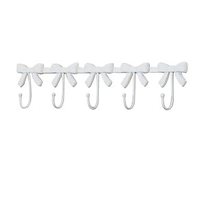 BOOMLATU White Bow Shape Hook Rustic Coat Rack Wall Hook,Metal Decorative Hook Wall Mounted Bow Coat Hook for Home Kitchen Bathroom Office (White, 5 Hooks)