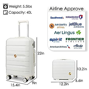 Somago 2 Piece Luggage Set Carry On Suitcase 20 INCH Lightweight Hard Shell PP Suitcase with TSA Lock Spinner Wheel 22x14x9 Airline Approved (Creamy White)