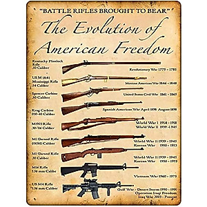 ETCOTUY Vintage Gun Metal Signs The Evolution Of American Freedom, Knowledge Poster Wall Decor Vintage Metal Plaque For Home Kitchen Office Club Man Cave 12x16 Inch