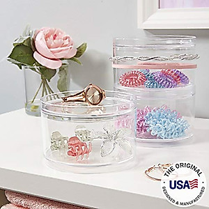 STORi Bella 3-piece Stackable Clear Plastic Container Set | Round Vanity Storage Organizers with Lids for Hair Accessories & Beauty Supplies | Made in USA