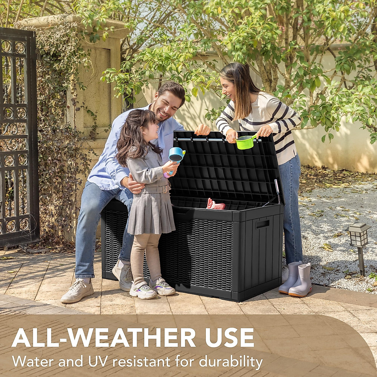 Devoko 100 Gallon Deck Box, Waterproof Outdoor Storage Box with Cushion (Black)