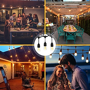 ANBRITE LED Outdoor Garden String Lights Solar Powered, 48FT Hanging 15+1 LED Edison Bulbs E27 Sockets Indoor/Outdoor Festoon Lighting for Party, Wedding Warm White Commercial Grade Connectable