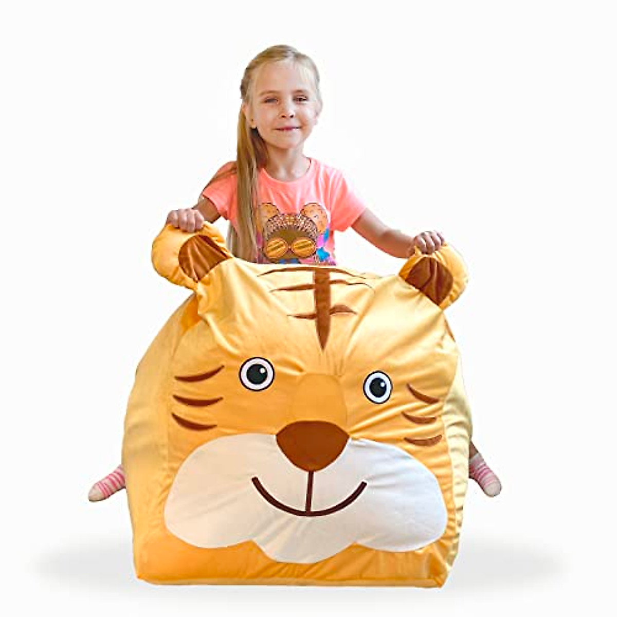 Peaceful Tiger- Stuffed Animal Storage Bean Bag - Stuffable Zipper Beanbag for Organizing Children Plush Toys - Beanbag Cover without Filling - Soft Toy Storage Holder & Chair for Boys & Girls