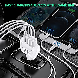 USB C Car Charger Adapter 84W, 4 USB Ports Fast Car Charger, PD3.0 QC3.0 Car Phone Charger Fast Charging Compatible with iPhone 13 12 11 Pro Max iPad, Samsung Galaxy S22/Note 20, Tablet, Pixel, LG.