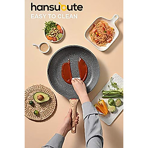 hansubute Nonstick Induction Stone Frying Pan with Soft Touch Handle,Children Protection Function (8inch)