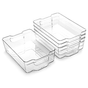 BINO | Stackable Storage Bins, Large - 4 Pack | The Stacker Collection | Clear Plastic Storage Bins | Organization and Storage Containers for Pantry & Fridge | Multi-Use Organizer Bins | BPA-Free