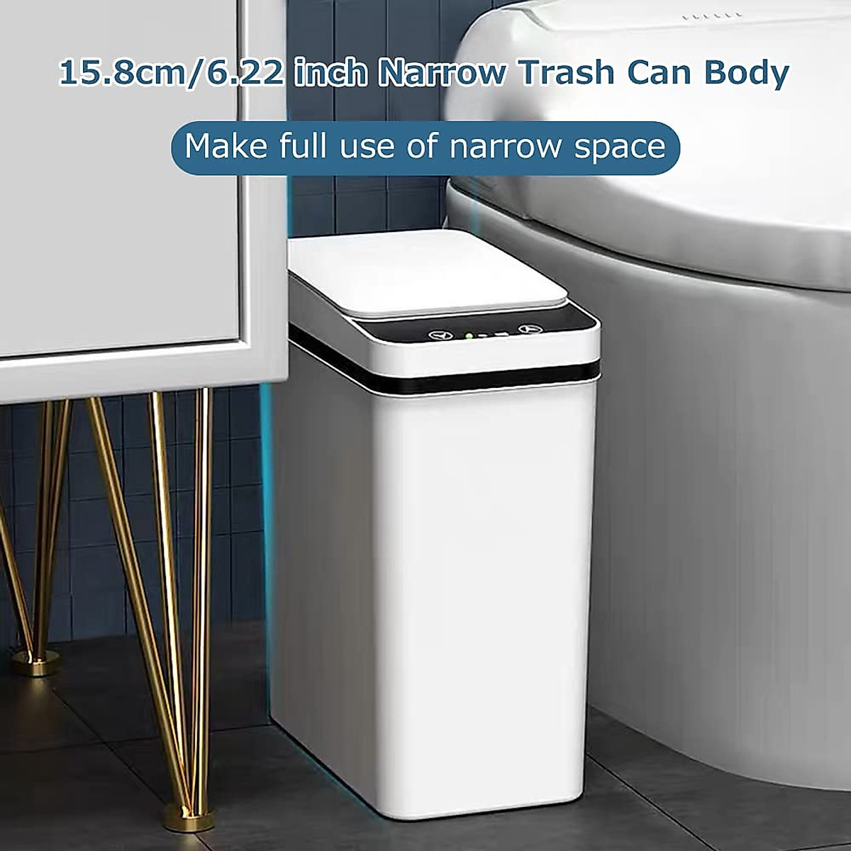 KEETRILAI 10L Waterproof Touchless Trash Can Plastic Automatic Garbage Can Slim Narrow Smart Trash Can for Bathroom Bedroom Kitchen Office Living Room（White）