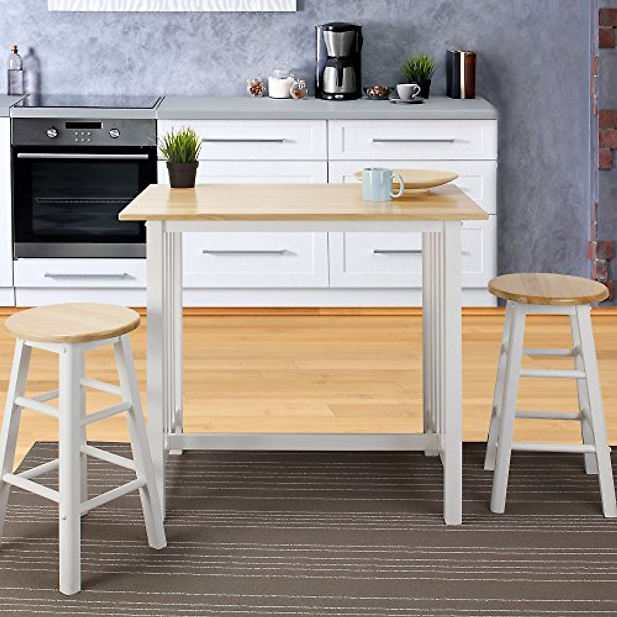 Casual Home 3-Piece Breakfast Set with Solid American Hardwood Top, White
