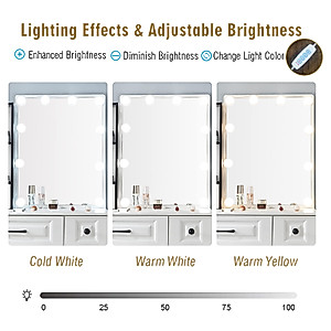 saicheng Vanity Desk with Mirror and Lights-3 Color and Brightness Adjustable, Vanity Set with Drawers and Chair, White Makeup Vanity Table for Girls