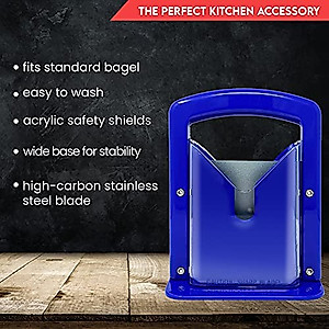 Slyce - Bagel Slicer, Bagel Cutter with Safety Shield and Safe Grip, Bagel Holder for Cutting Large and Small Bagels, Stainless Steel Blade (Blue)