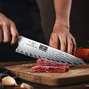 Kitchen Knife Set with Block, 7 Pieces Chef Knife Set 67 Layers Damascus Steel Professional Knife Set for Cooking, Ergonomic G10 Handles with Sharpener