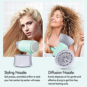 FAVIRZCE Hair Dryer, Portable Ionic Blow Dryer with Diffuser and Concentrator Nozzle, Fast Drying without Hair Damage, Low Noise, Lightweight Travel Hair Dryer, 3 Temps, Mint Green