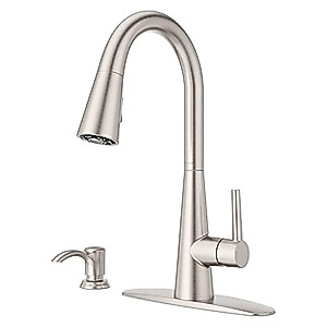 Pfister Barulli Kitchen Faucet with Pull Down Sprayer and Soap Dispenser, Single Handle, High Arc, Spot Defense Stainless Steel Finish, F5297BARGS