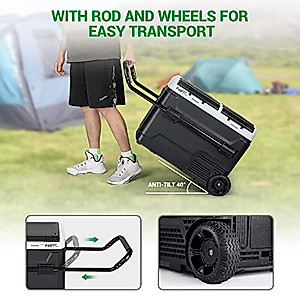 F40C4TMP 12 Volt Portable Refrigerator, 54 Quart Dual Zone Car Freezer With Independent Temperature Control, -4℉ to 68℉,51L Compressor Fridge With Wheels & 2 Baskets For Camping, Travel, Road Trip, Vehicle, Car, Truck, Van, RV, Outdoor and Home--12V/24V D