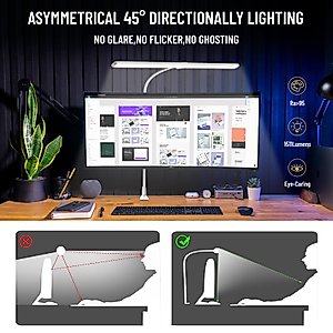 FOVOW LED Desk Lamp with Clamp, Eye-Caring Architect Desk Lamps for Home Office, 24W Ultra Bright LED 3 Modes 6 Brightness, Studio Work Lamp for Task,Remote Control Dimmable Table Light(White)