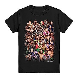 WWE Boys Superstars Group Shirt - John Cena, Daniel Bryan, Seth Rollins World Wrestling Champion Belt T-Shirt (Black Group, Medium)