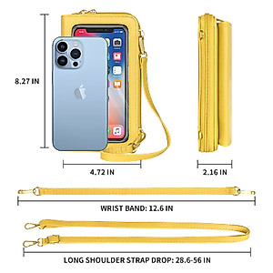 Crossbody Cell Phone Bags for Women, Touch Screen Bag RFID Blocking, CellPhone PU Leather Wallet Purse, Shoulder Handbag with Credit Card Slots,Yellow