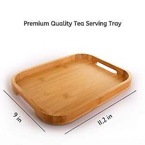 Kozy Kitchen Tea Serving Tray Handmade 100% Natural Bamboo Wood Finish